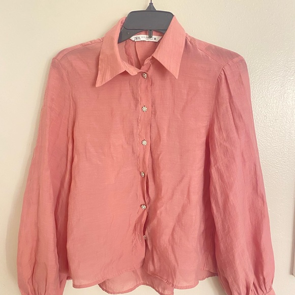 Zara | Tops | Zara Pink Long Sleeve Jeweled Top | Poshmark
